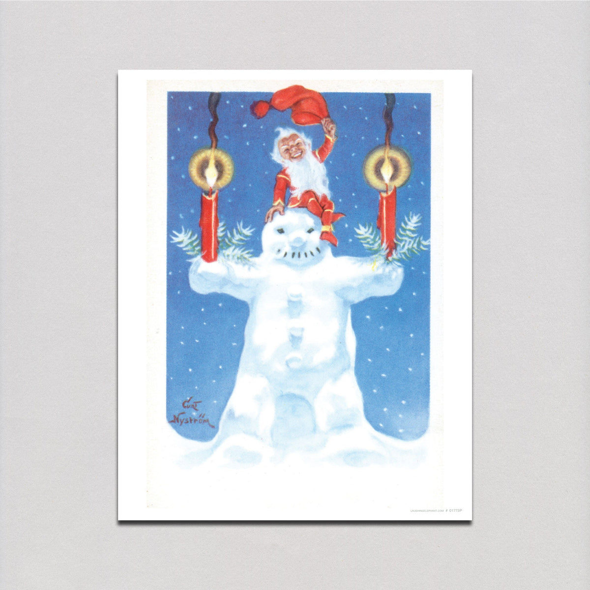 Snowman With Elf - Christmas Art Print – Laughing Elephant Wholesale