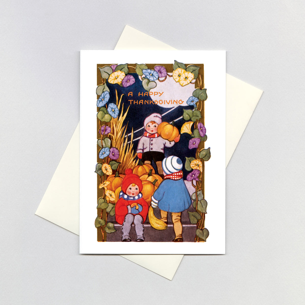 Children with Pumpkins - Thanksgiving Greeting Card – Laughing Elephant ...