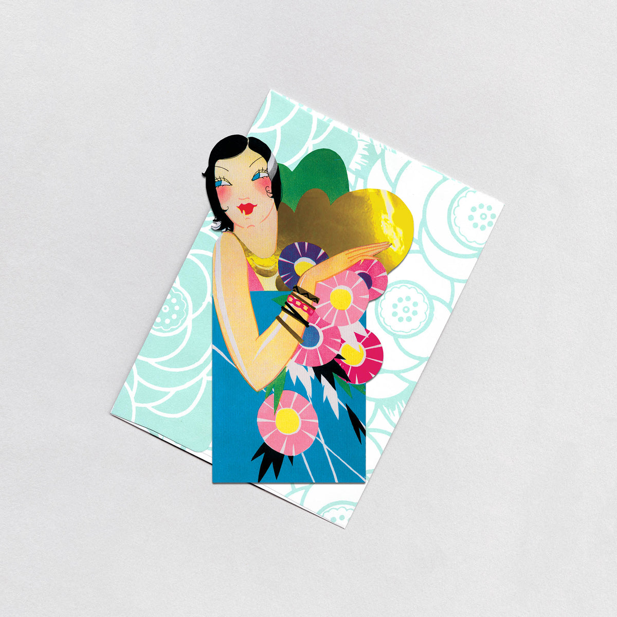 Flapper With Bracelet and Flowers - Art Deco Ladies Greeting Card ...